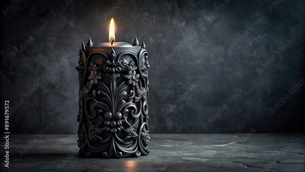 Ornate black Gothic candle with intricate details, perfect for dark ...
