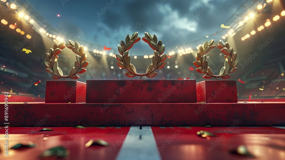 Victory Podiums with Laurel Wreaths in a Stadium. Olympic games ...
