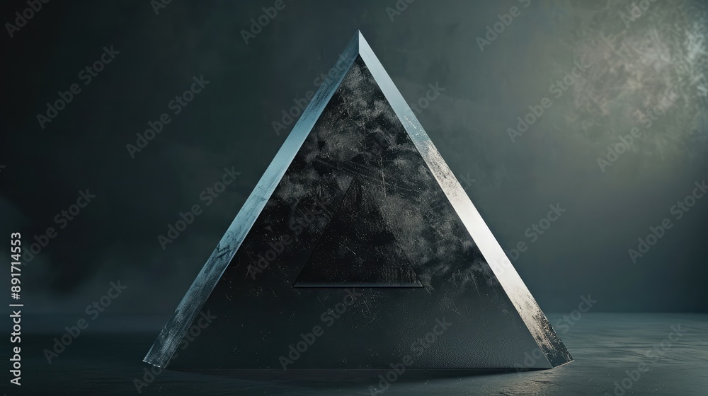 triangle frame against night sky with clouds and sunbeams, letter with ...