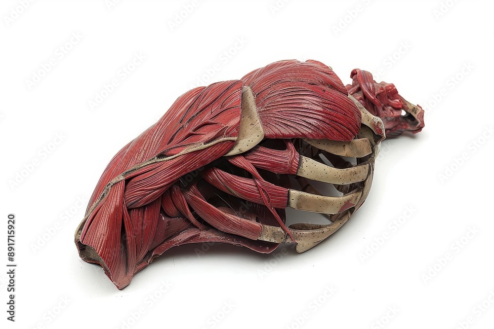 Anatomical model of human heart and rib cage. Detailed representation ...