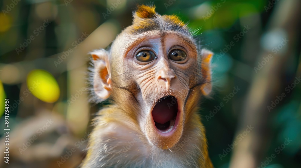 Funny monkey open mouth shocked expression background wallpaper AI ...