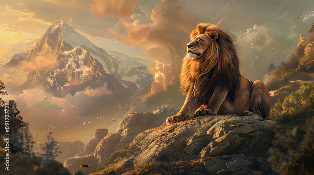 Cinematic Portrait of Aslan in a Heavenly Narnian Landscape Stock Photo ...