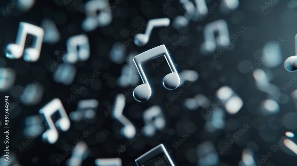 Holographic 3D music notes floating in a dark space, 3D background ...