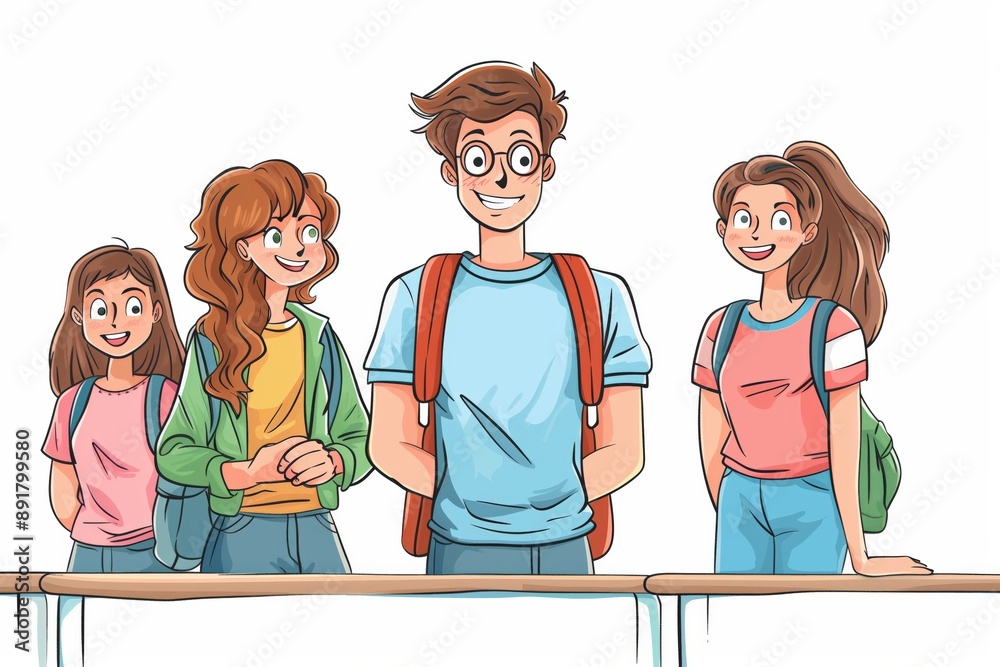 Simple minimal illustrate style of Teacher Welcoming Students: A ...