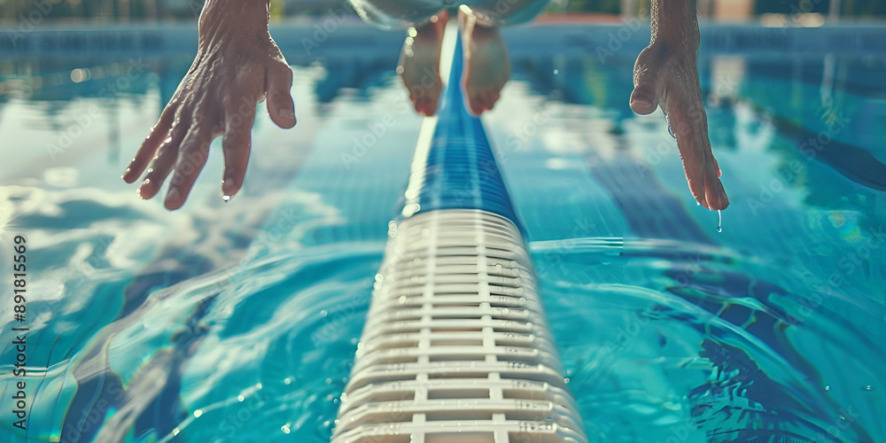 Swimmer Diving into Pool Capturing Mid-Air Motion, Dynamic Underwater ...