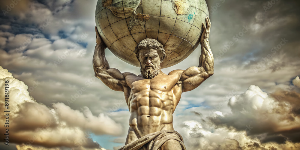 Majestic Atlas statue stands strong, shoulders bent under the weight of ...