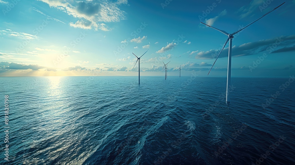 Offshore wind turbines farm on the ocean. Sustainable energy, Wind ...