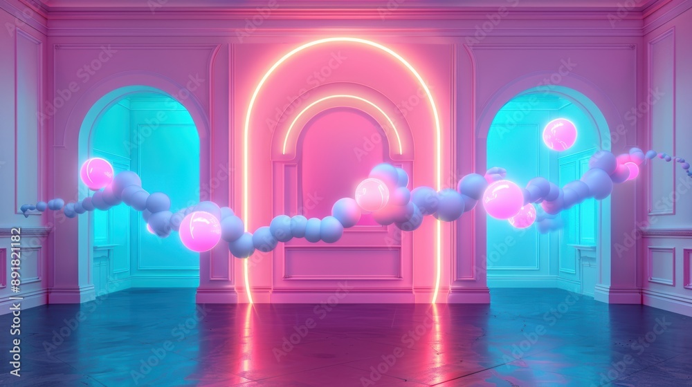 Neon glowing objects suspended in mid-air, creating a surreal and ...