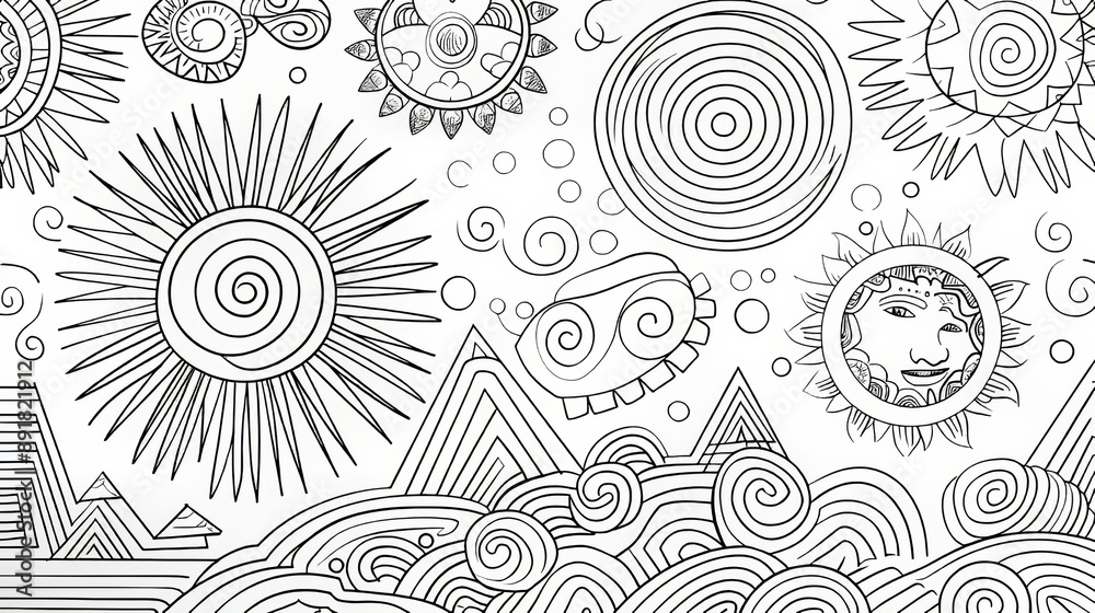 Ethnic-inspired coloring page with line art and abstract designs. Hand ...
