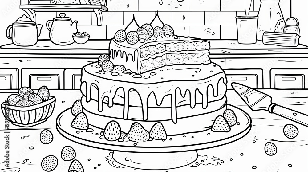Kids' coloring page featuring a delicious cake. Free printable activity ...
