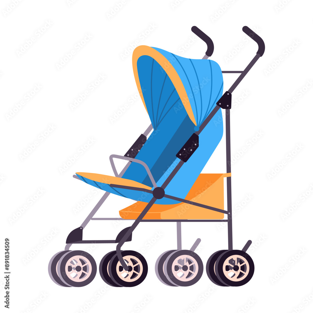 Vetor de Cartoon baby stroller. Children and toddlers pushchair, kids ...