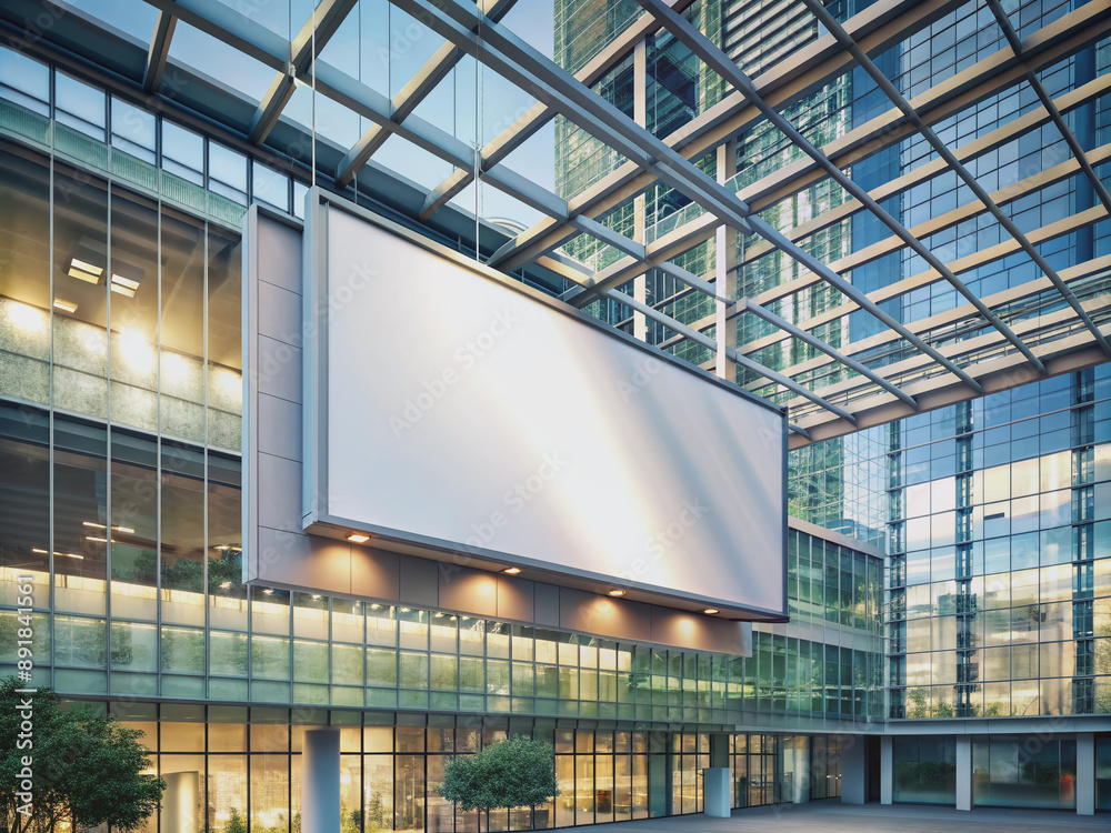 Empty white signage mockup hanging from ceiling. Blank ceiling ...