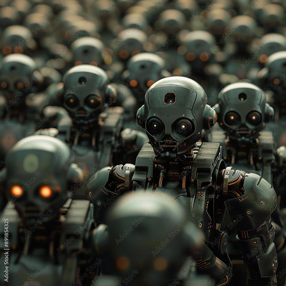 robot army artificial intelligence AI green soldiers powered on ...