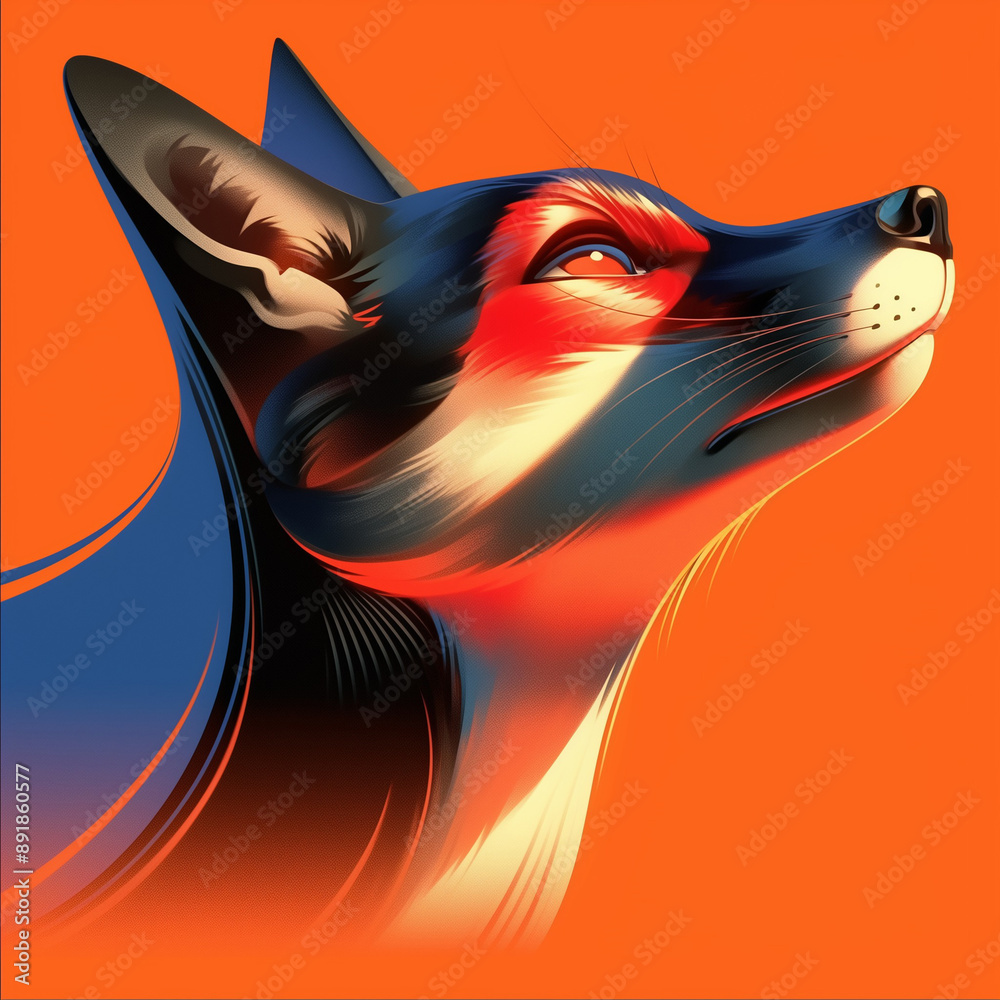 Fox digital creative illustration. Fox badge for t-shirt design. Animal ...