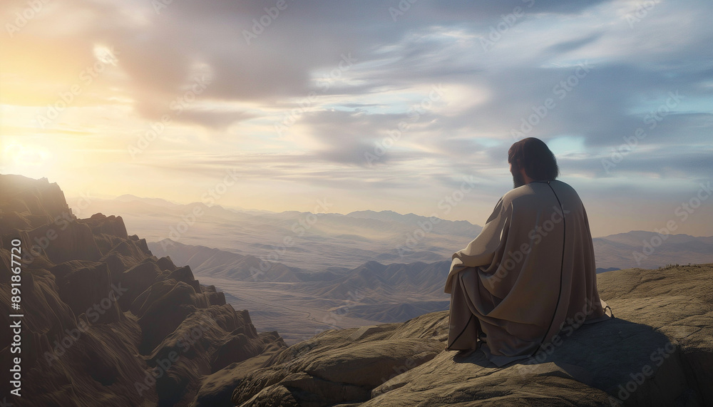 Imagem Realista e Cinematográfica de Jesus Cristo Orando no Monte Sinai ...