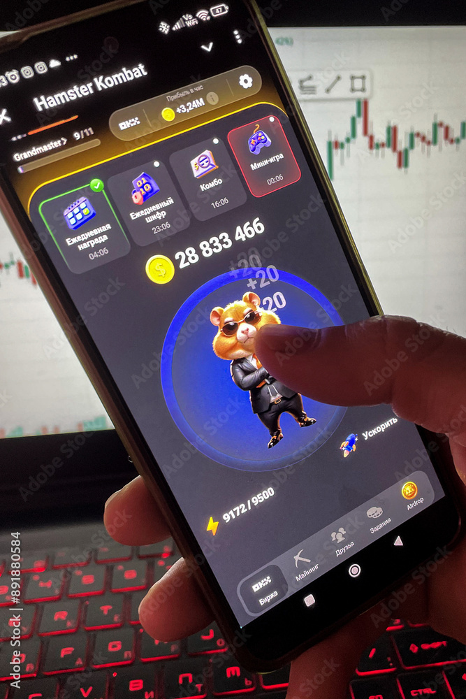 Moscow, Russia-June 20, 2024:A man clicks his finger on the smartphone ...