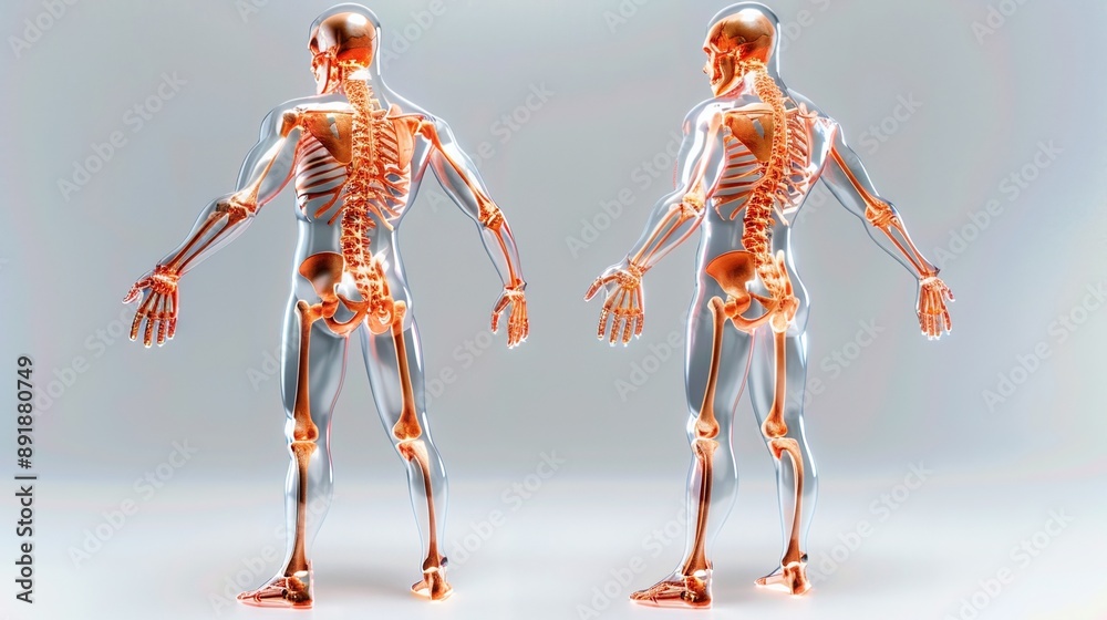 Digital anatomical model showcasing human skeletal and muscular systems ...