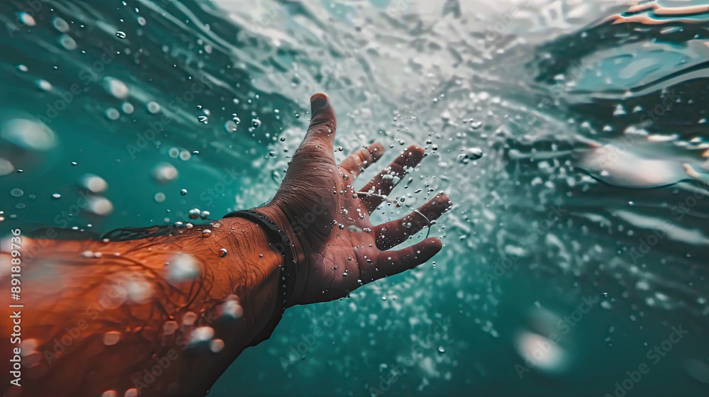 Man's Hand Drowning Underwater in River, Distressed Hand, Submerged ...