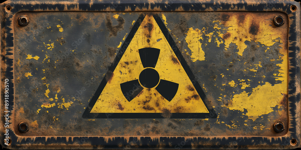 Rusty radioactive warning sign indicating danger zone Stock Photo ...