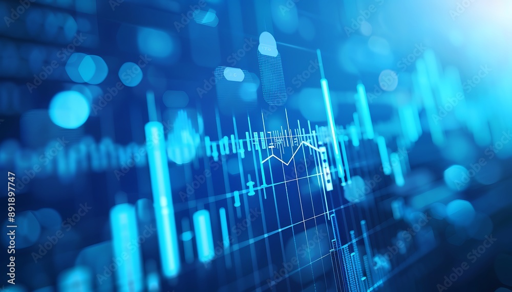 Financial chart and business graph on blue stock market background ...