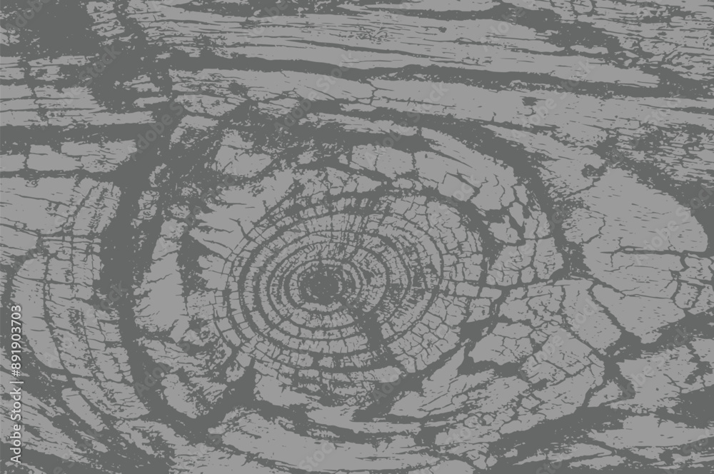 Gray monotone impression of end grain of wood slab. Tree rings art with ...