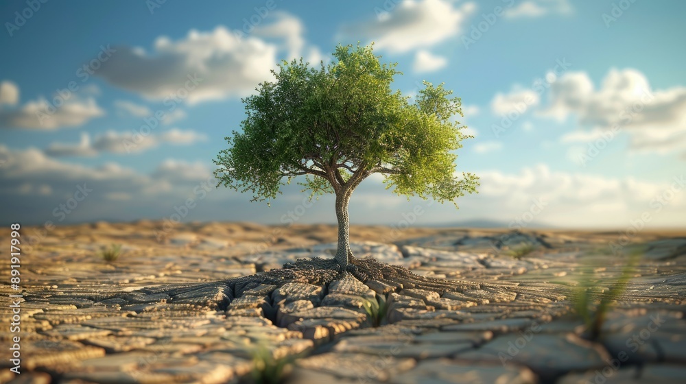 depiction of a tree with restored land, focusing on combating ...