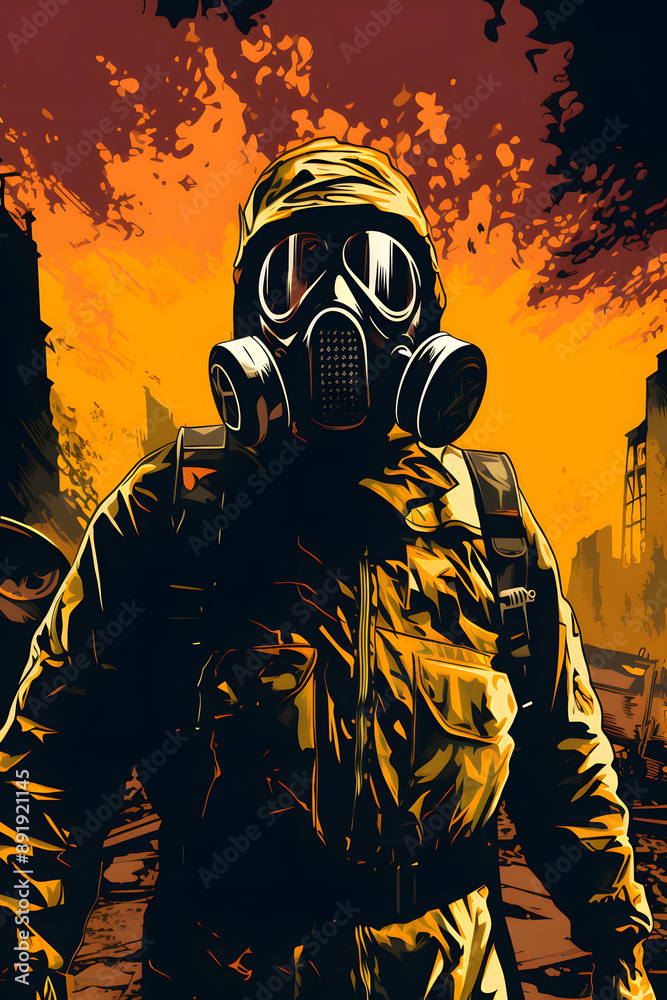 vintage illustrated biohazard gas mask illustration, gas mask ...