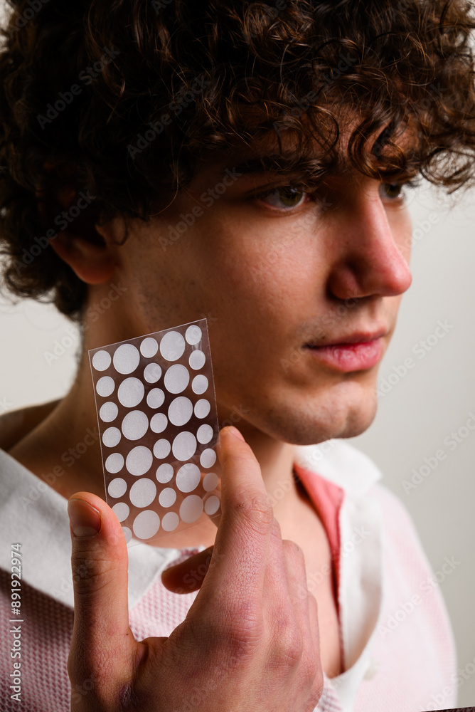 Using acne stickers to create a moist environment to clean face from ...