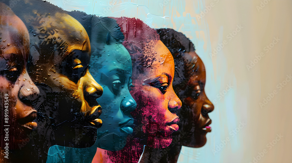 Diverse profiles harmoniously blended in vibrant colors, showcasing ...