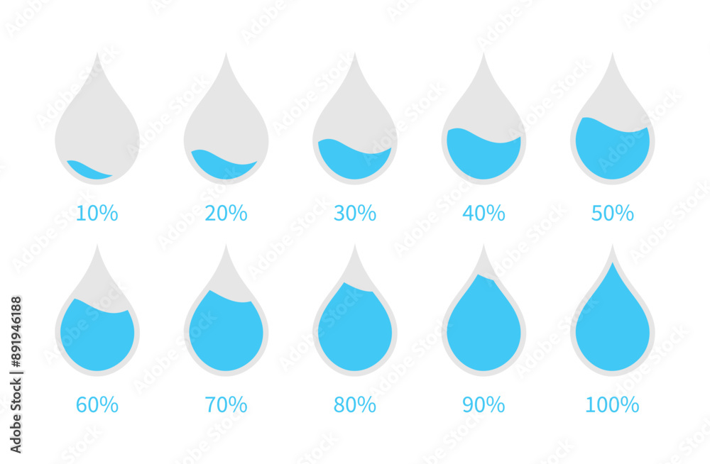Vetor de Water drop infographic elements. Vector illustration. 10% to ...