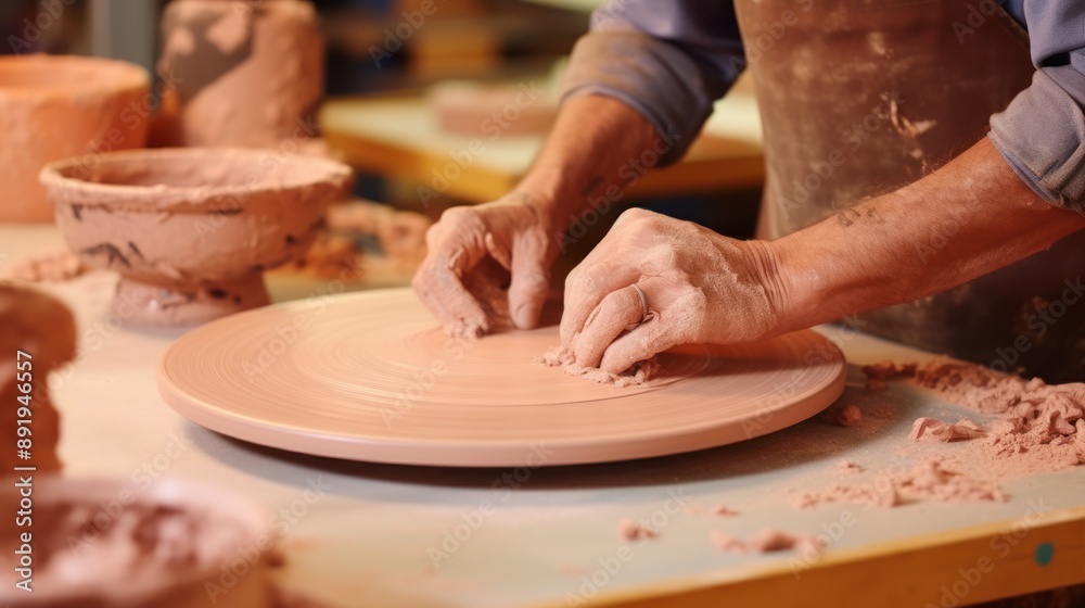 Intimate craft of potter hands molding clay, tactile process of shaping ...