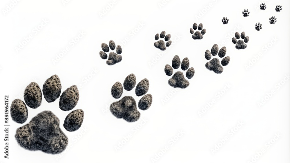 Isolated foot trail of dog and black cat paw prints on transparent ...