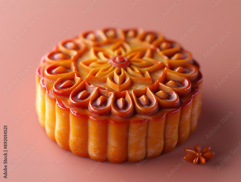 mooncake with a golden yellow color and a circular pattern, possibly ...
