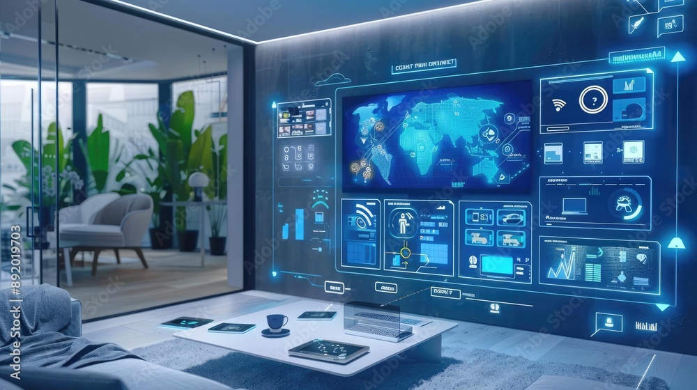Smart home control room with digital planning tools and futuristic ...