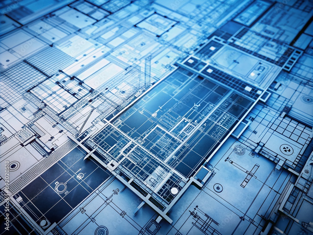 Intricately detailed blueprint displaying meticulous architectural ...