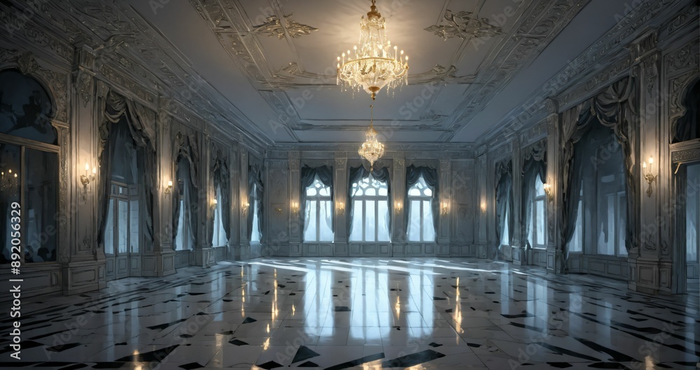 white ballroom mansion palace interior of building. marble flooring ...