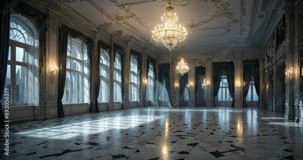 white ballroom mansion palace interior of building. marble flooring ...