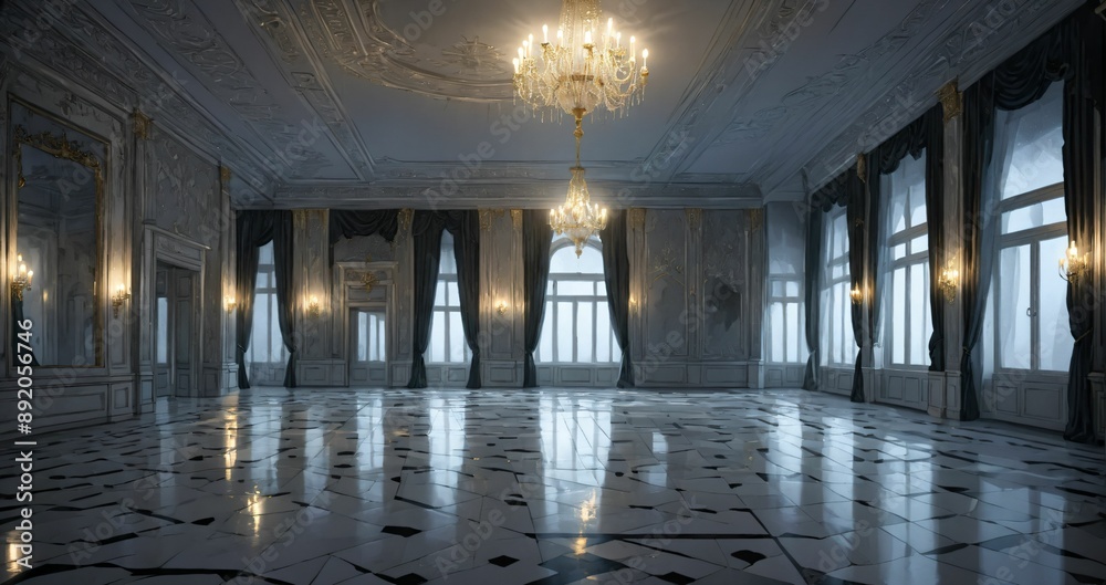 white ballroom mansion palace interior of building. marble flooring ...