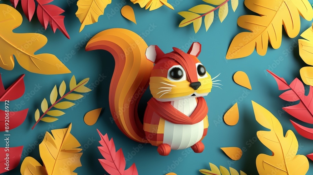 Concept of a chipmunk filling cheeks flat design top view forest ...