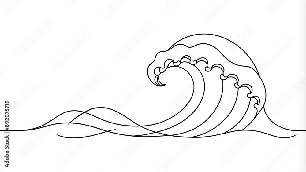 The Unending Surge: A Continuous Line Drawing Depicting a Tsunami Wave ...