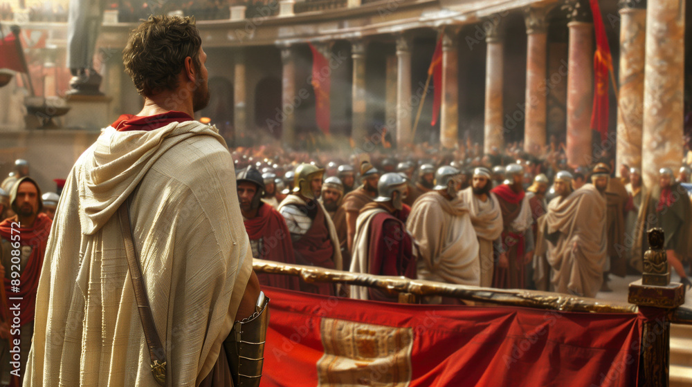 Roman Pontius Pilate addressing army in grand forum with historical ...