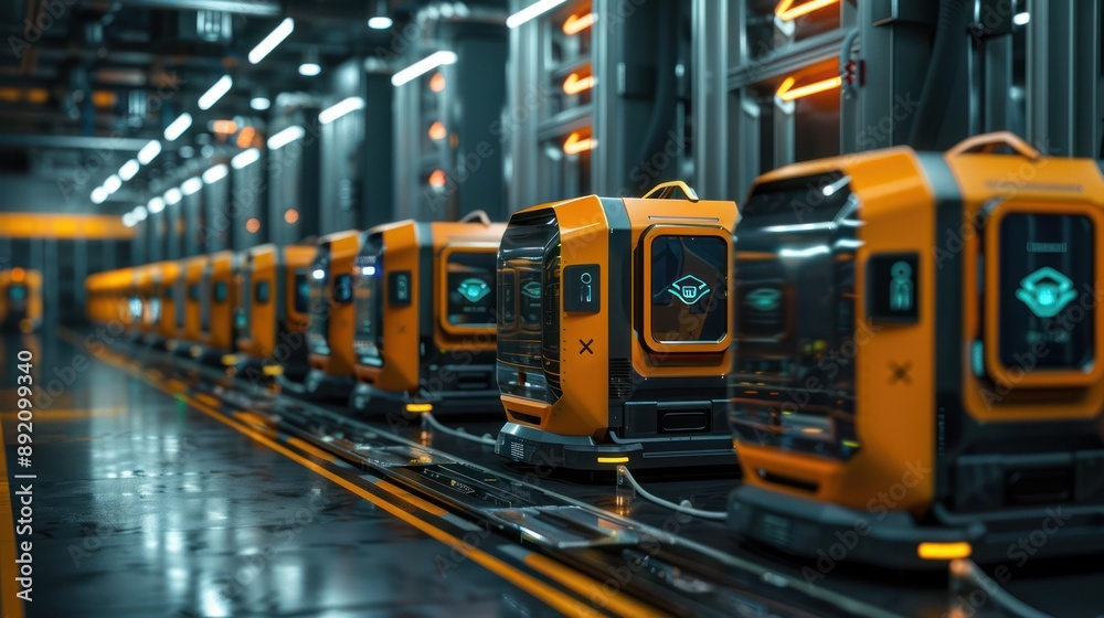 Automated Delivery Vans in Futuristic Smart City Setting - 3D Render ...