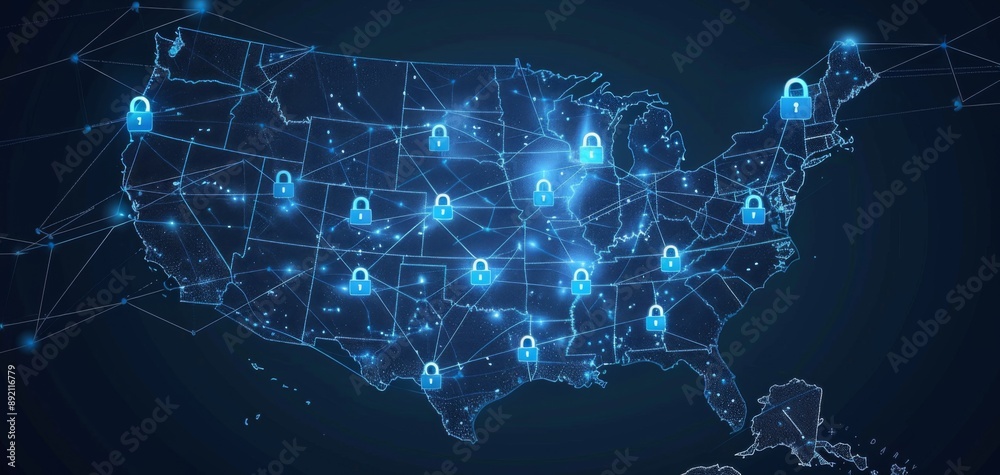 Cybersecurity Highway: A Resilient United States Map Illustrating ...