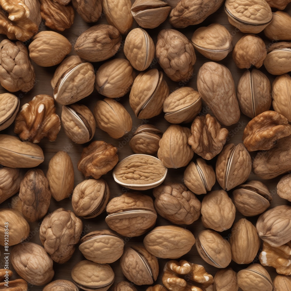 Nutty Delight: A High-Resolution, Overhead View of Walnuts Spread on a ...