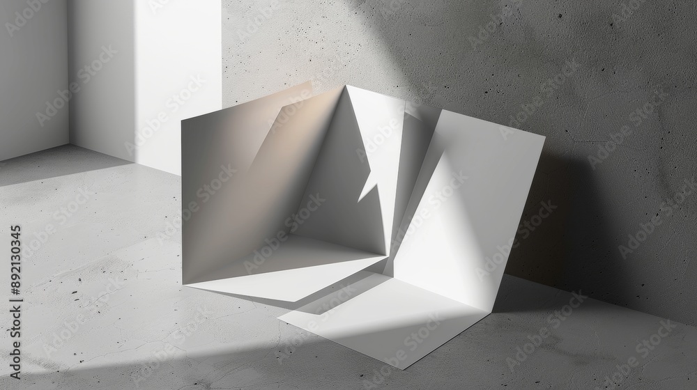 Blank 3D foldable brochure template on a gray backdrop, featuring an A4 ...