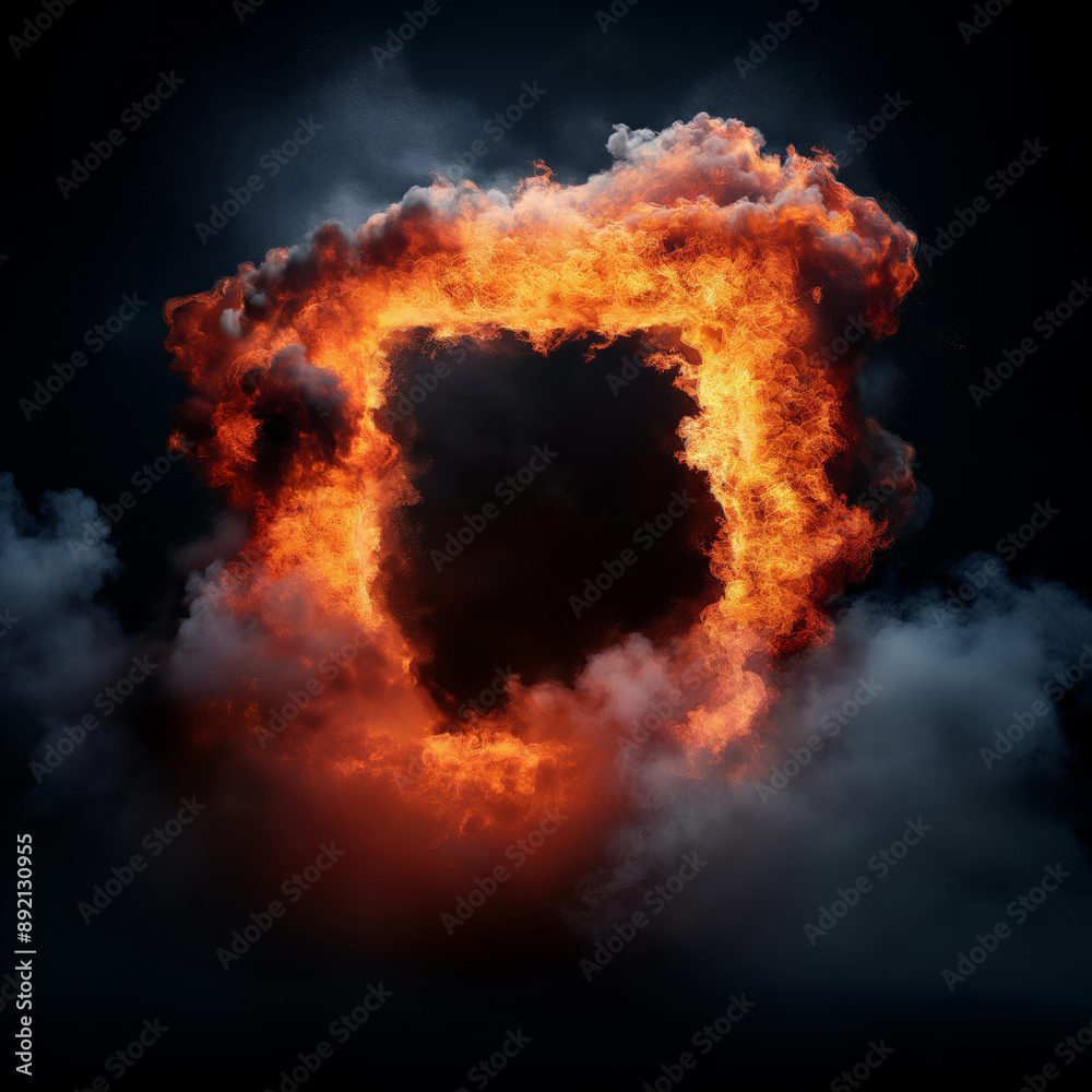 Fiery Explosion with Dramatic Smoke Cloud and Intense Fire and Smoke ...