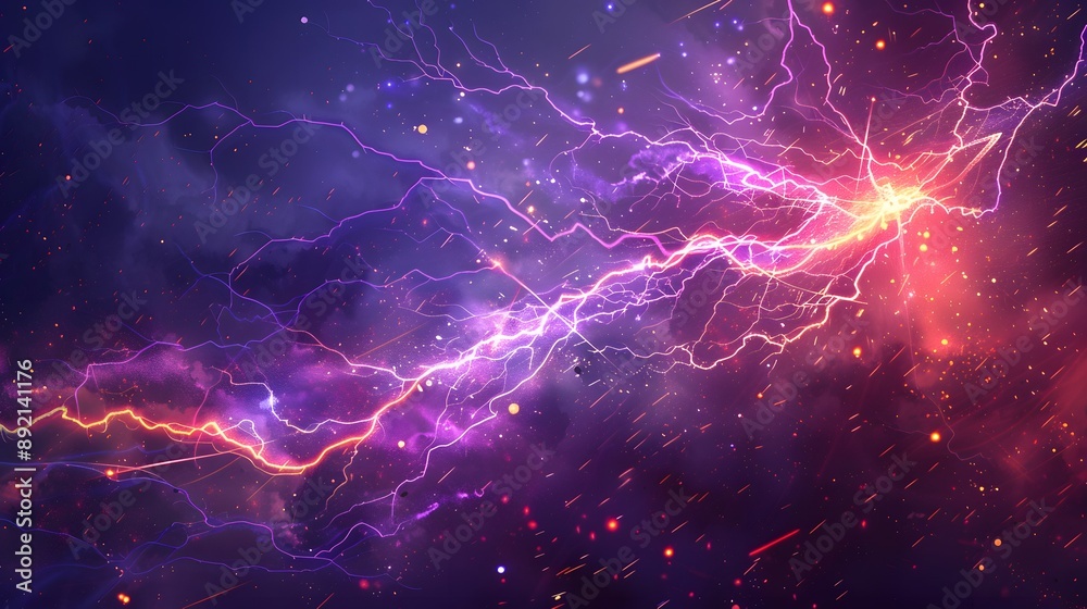 Powerful electrical discharge, lightning strike impact place realistic ...