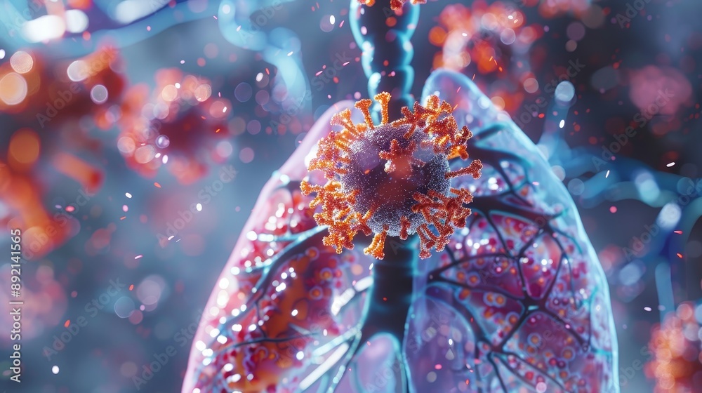 Infected lungs due to tuberculosis bacteria, causing lung disease and ...