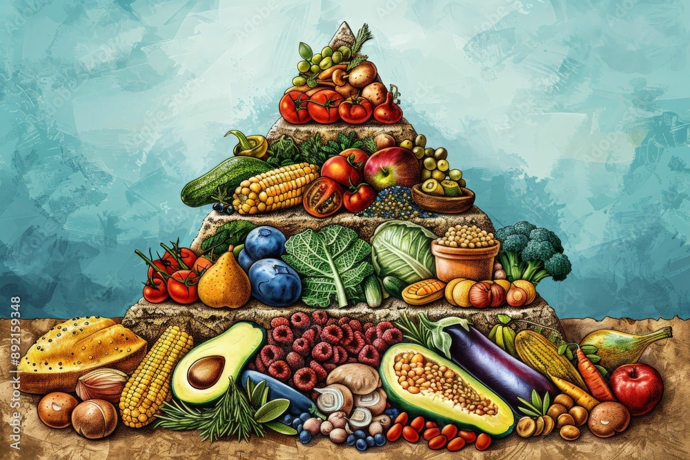 Super High Resolution of A colorful illustration of a food pyramid ...
