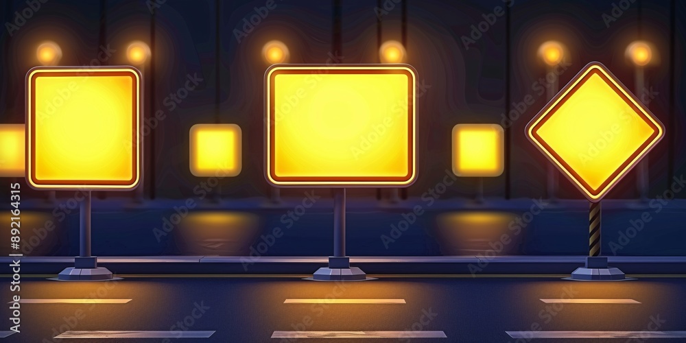 Authentic golden street sign. Secluded traffic indicators. Empty road ...